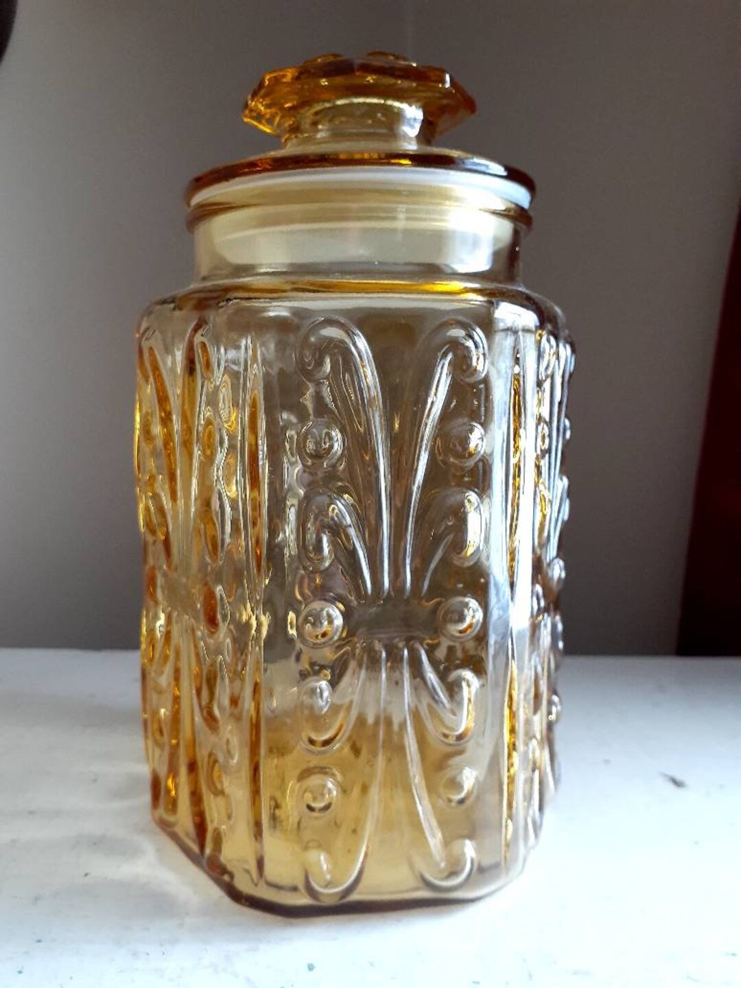 Federal Glass Canister Harvest Gold With Scrolls - Etsy