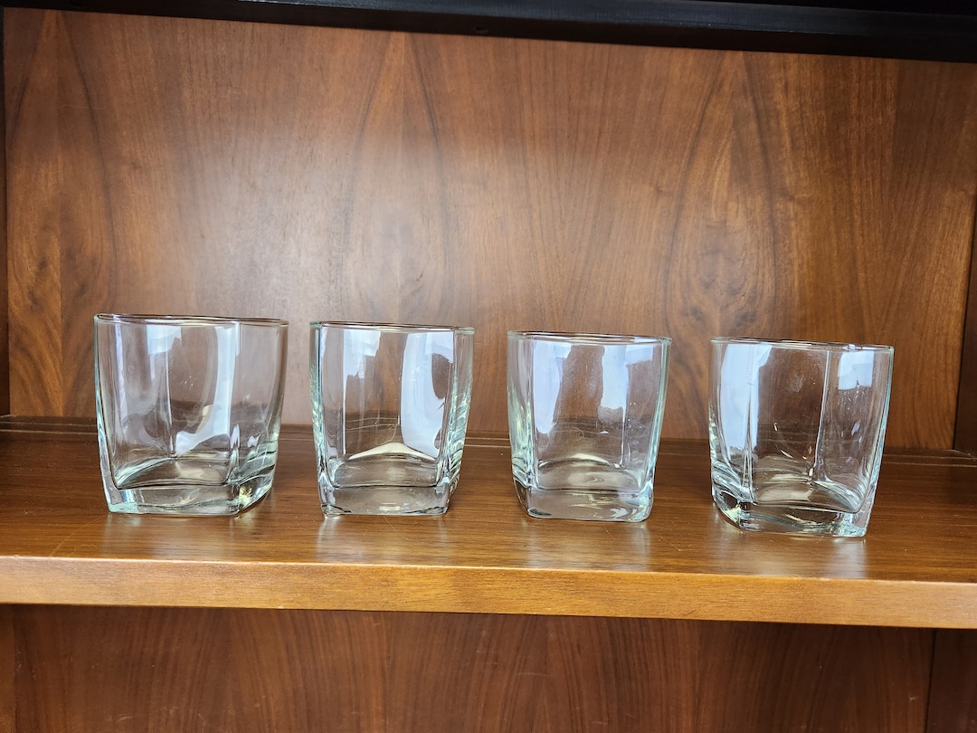 Clear Square Bottom Short Rocks Tumblers Whiskey Glasses Set of 4 - Etsy