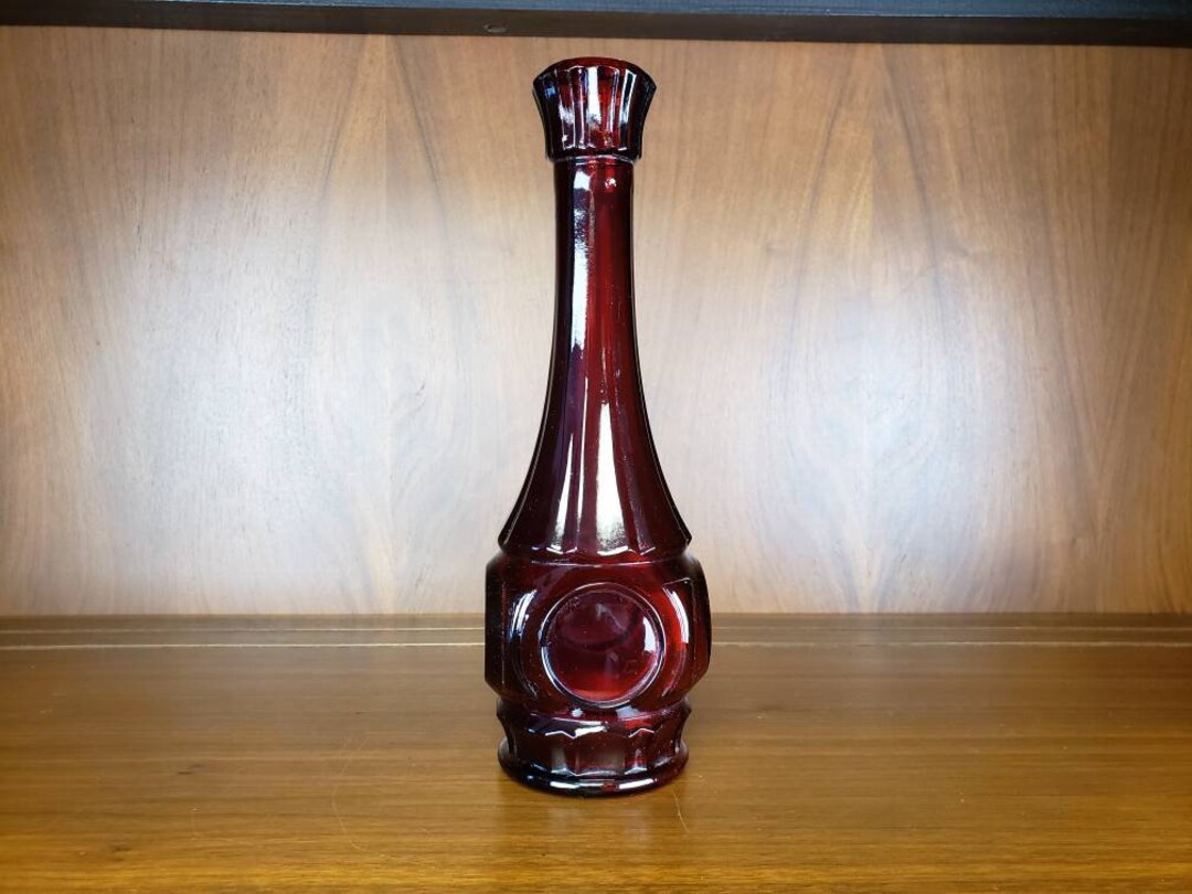 Wheaton Red Glass Vase Bullseye Pattern Vintage MCM Bud Vase Ruby Red ...