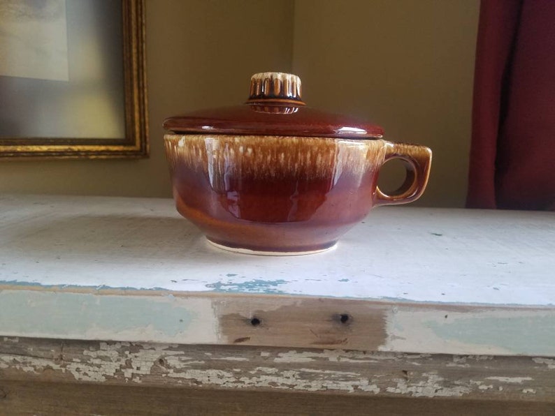Hull brown drip soup or chili crock with lid and handle | Etsy