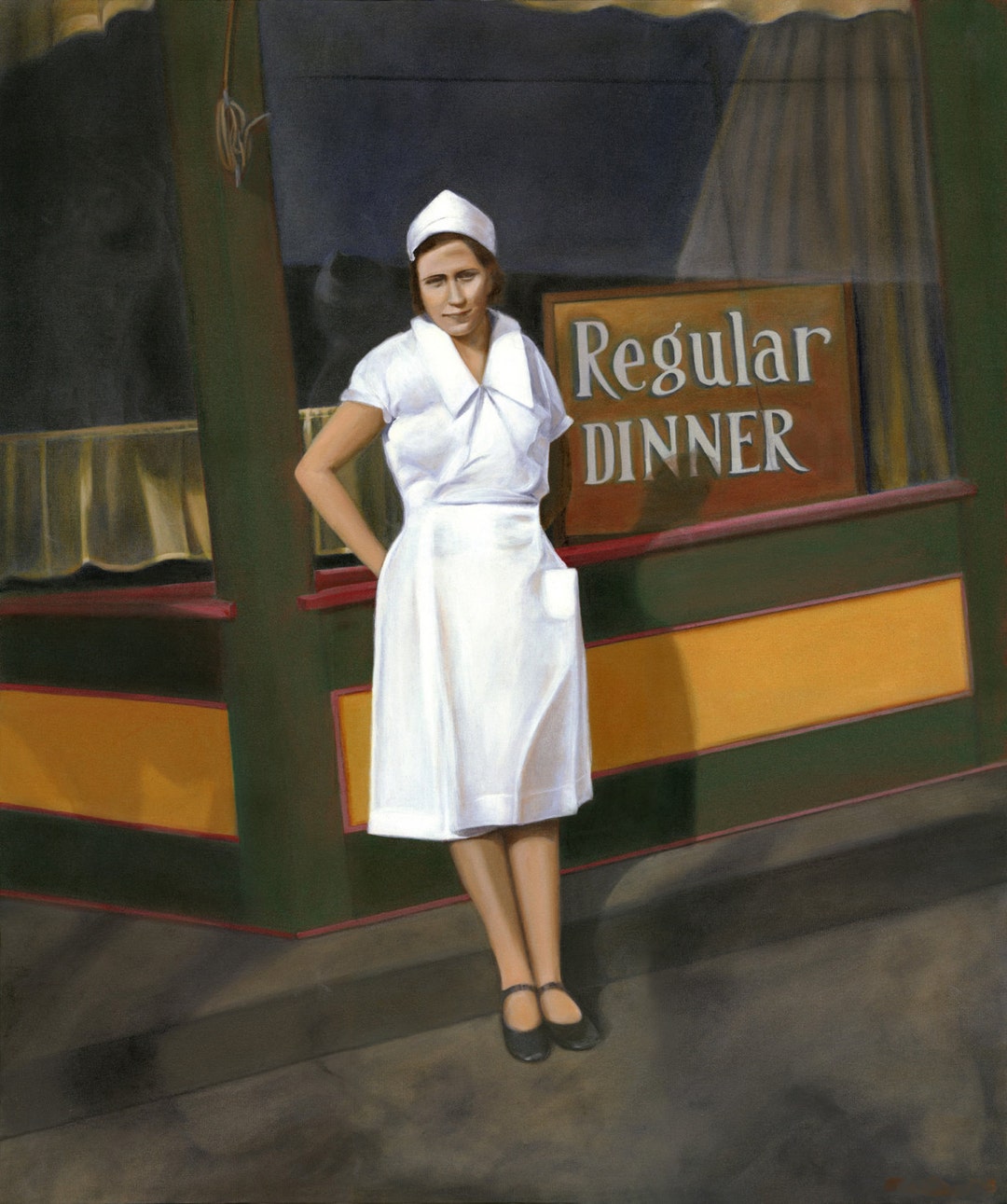 Vintage Waitress Art Print Old Fashioned Waitresses in Front of a Diner ...