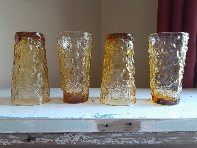 Anchor Hocking Lido Amber Gold Tumblers With Pebble Crinkle - Etsy