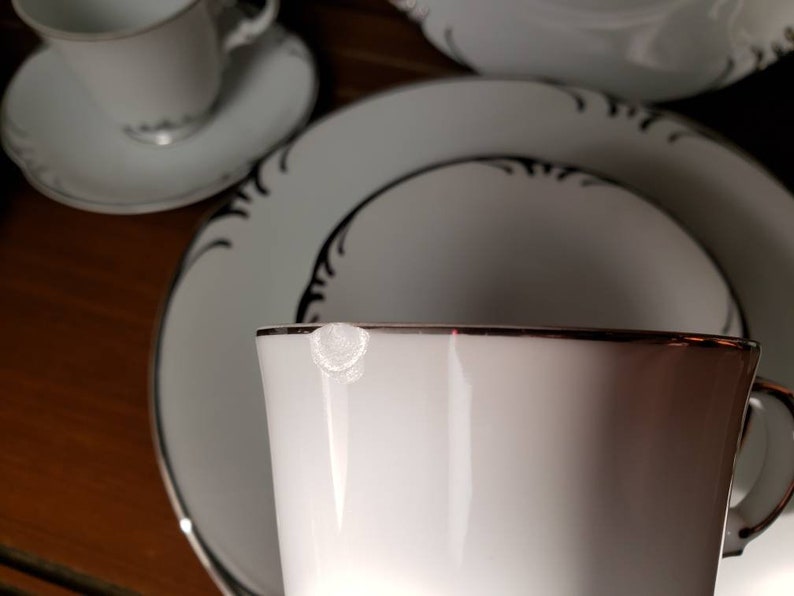 Style House Embassy Big Vintage Dish Set White Silver Trim Service for ...