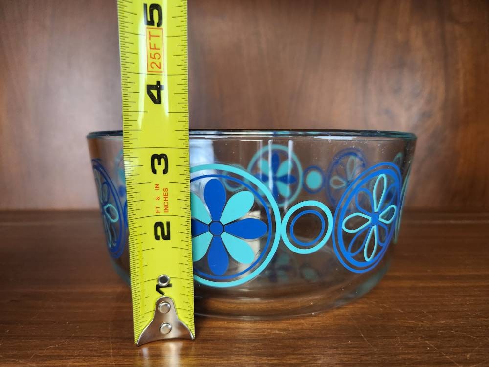 Pyrex Clear Glass Blue Floral Bowl Groovy Flower Bowl - Etsy