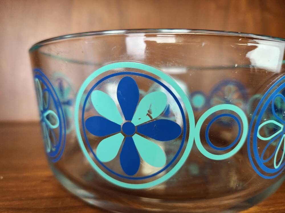 Pyrex Clear Glass Blue Floral Bowl Groovy Flower Bowl - Etsy