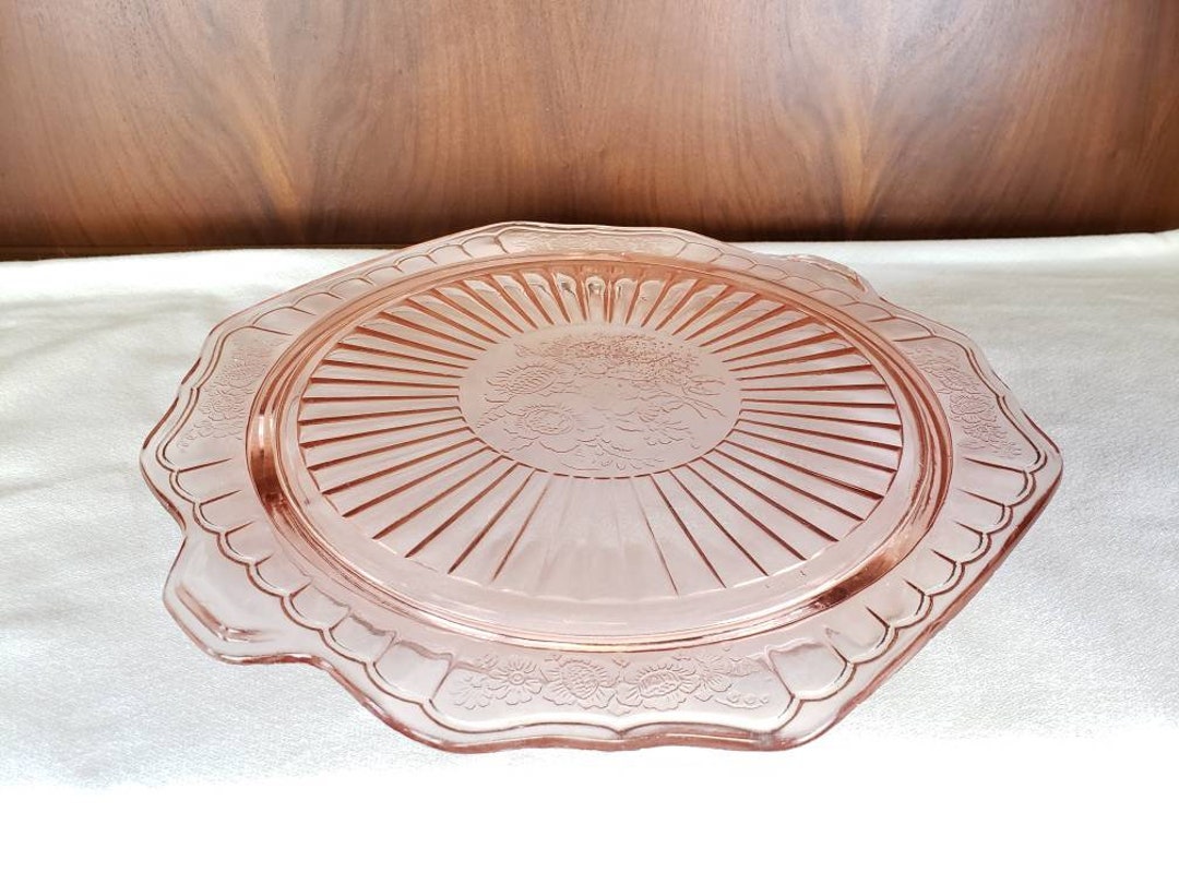 Anchor Hocking Pink Cake Plate Mayfair Open Rose Depression Glass Dish ...