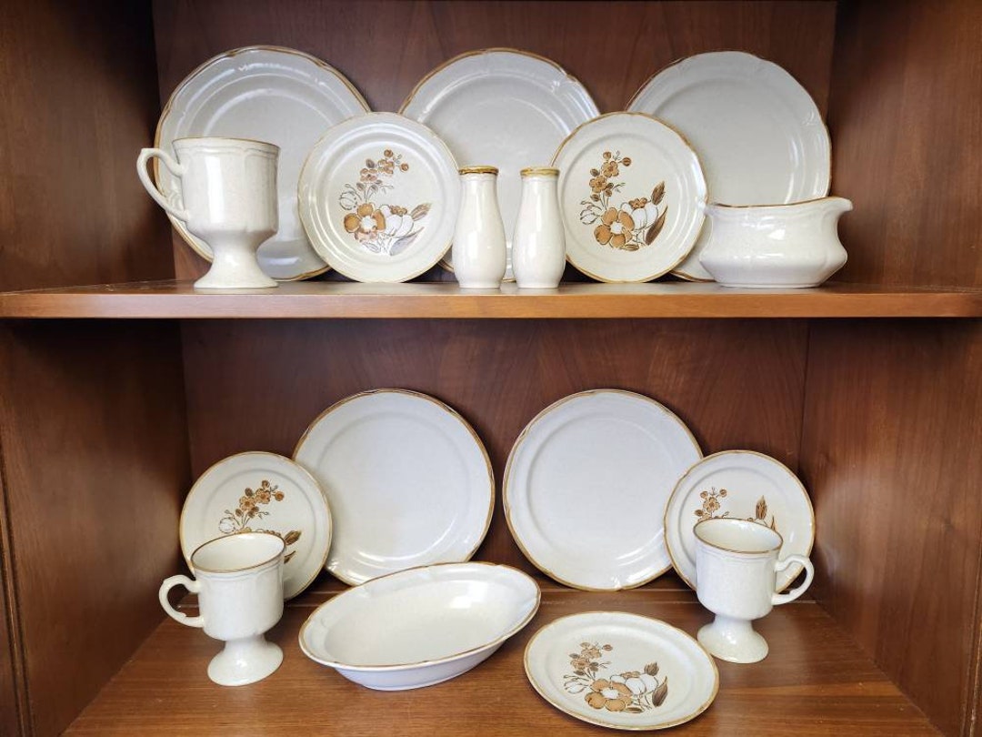 Hearthside Baroque Dish Set of 16 Brown Scalloped Trim Dishware - Etsy