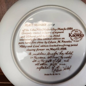 Edna Hibel Collector Plate Original Box Signature Abby and Lisa Mother ...