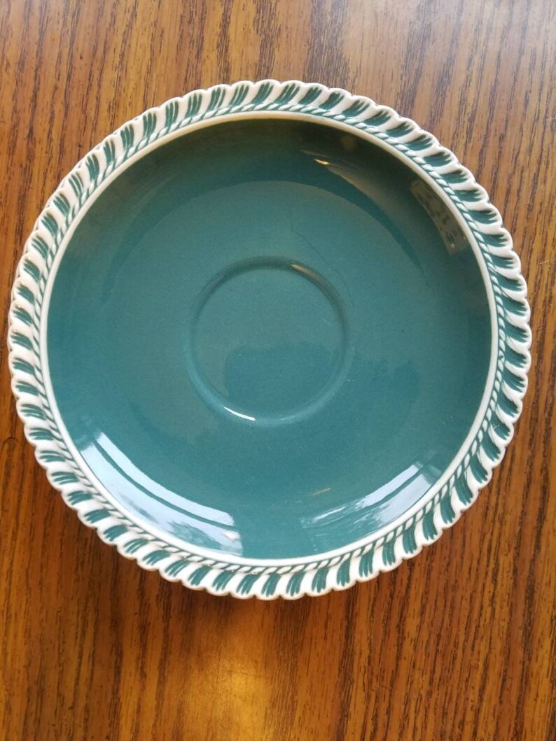 Harkerware Coffee cup saucer set of 5 Harker Corinthian teal | Etsy