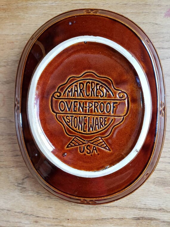 Mar-Crest Daisy Dot pattern brown drip divided vegetable bowl Kitchen ...