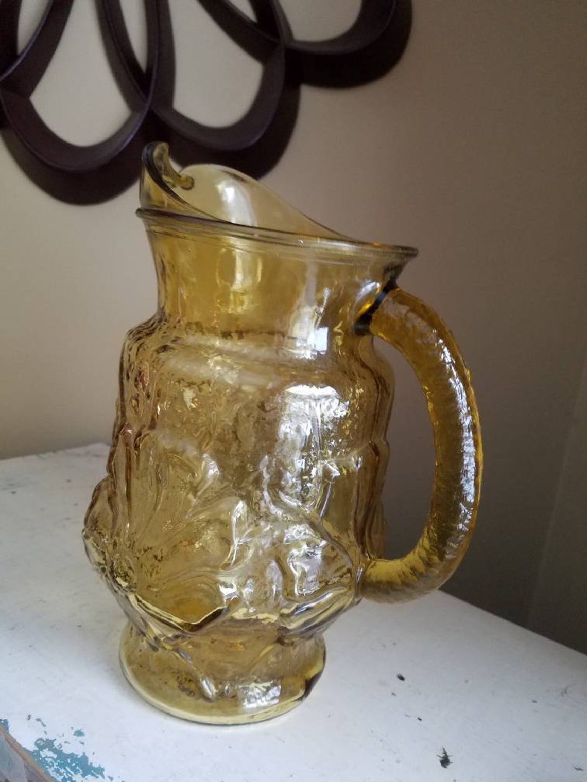 Anchor Hocking pitcher rainflower big MOD flower rain texture | Etsy