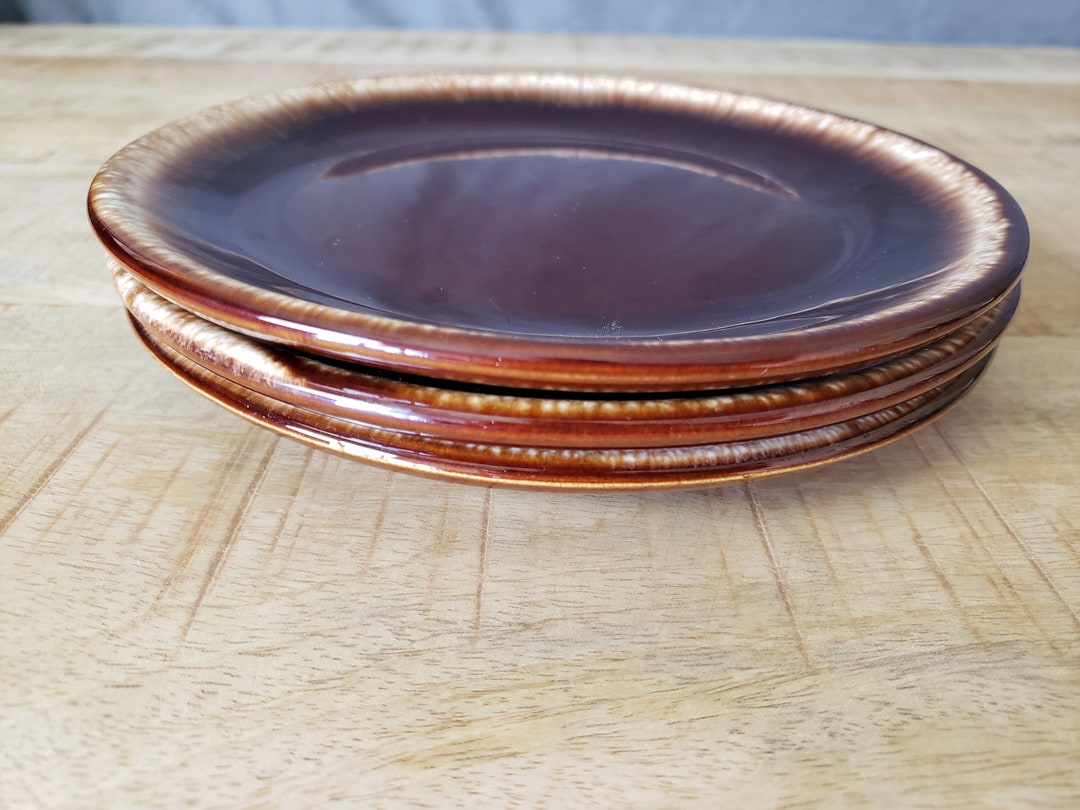Mccoy Plate Set of 3 Brown Drip Salad Plates Mid-century Dishes ...