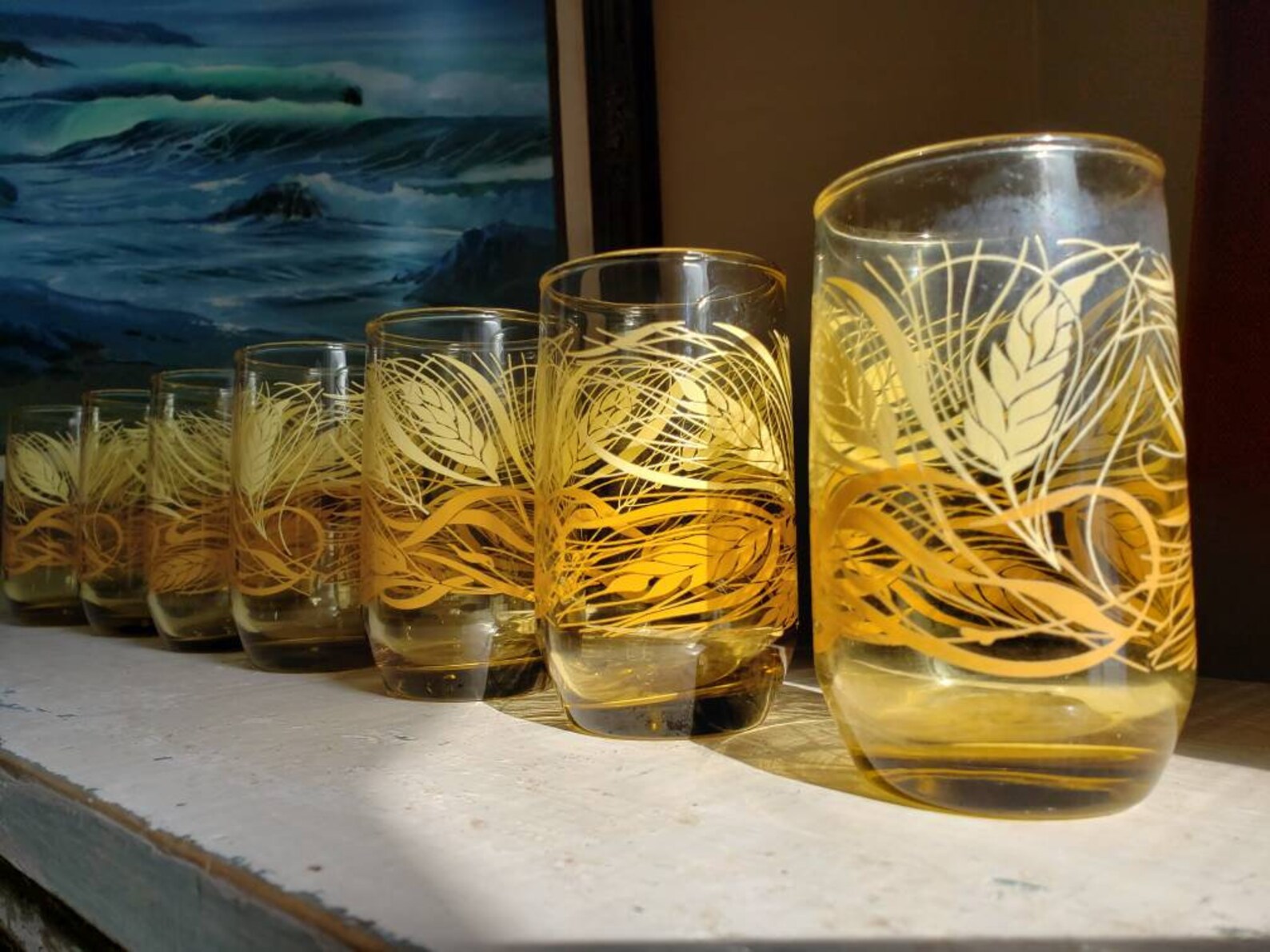 Vintage Set of 7 Anchor Hocking Amber Wheat Pattern Juice - Etsy