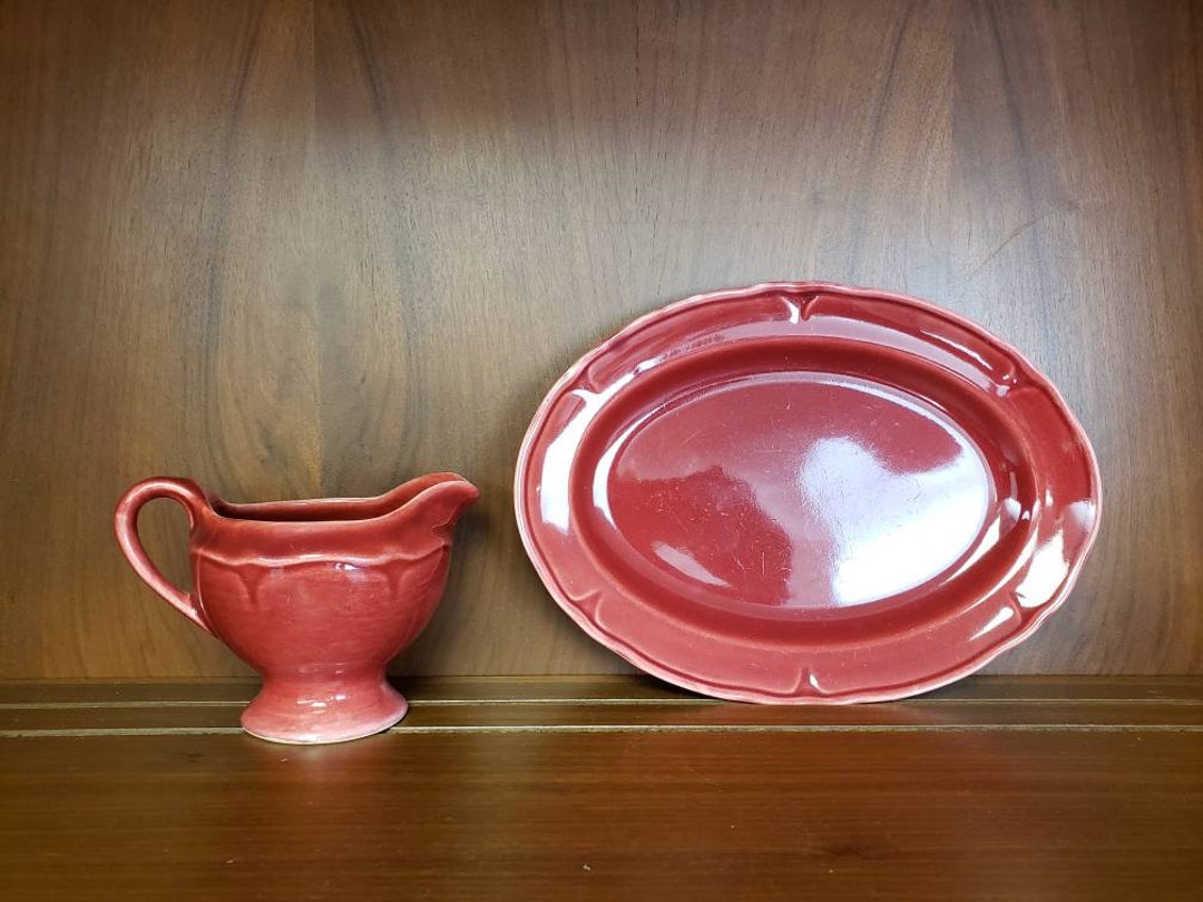 Mccoy Maroon Dish Set of 2 Vintage Burgundy Dishware Platter and ...