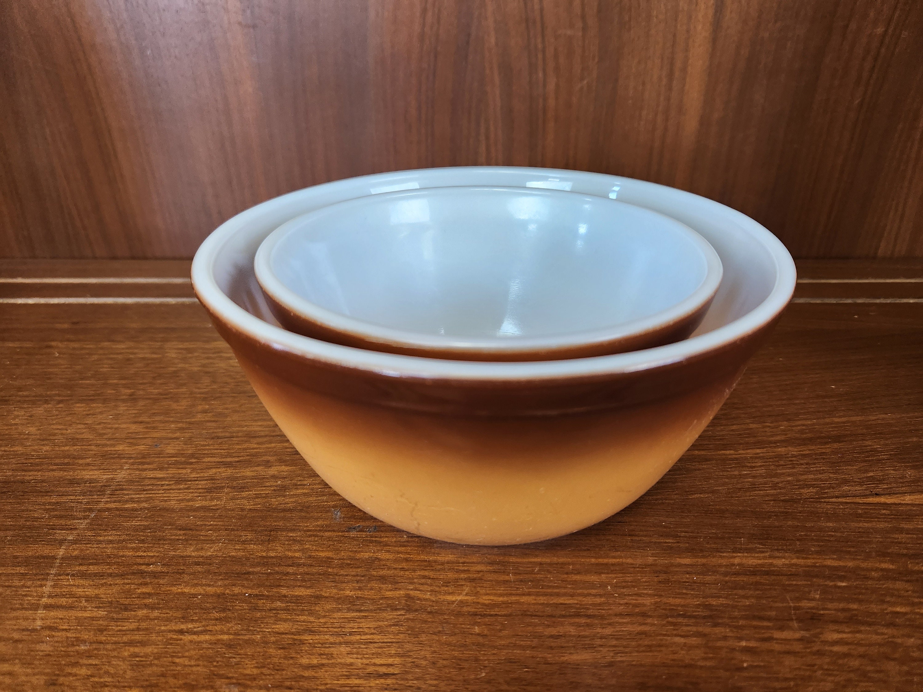 Pyrex Old Orchard Nesting Bowl Set of Two Brown Ombre Fruit Themed ...