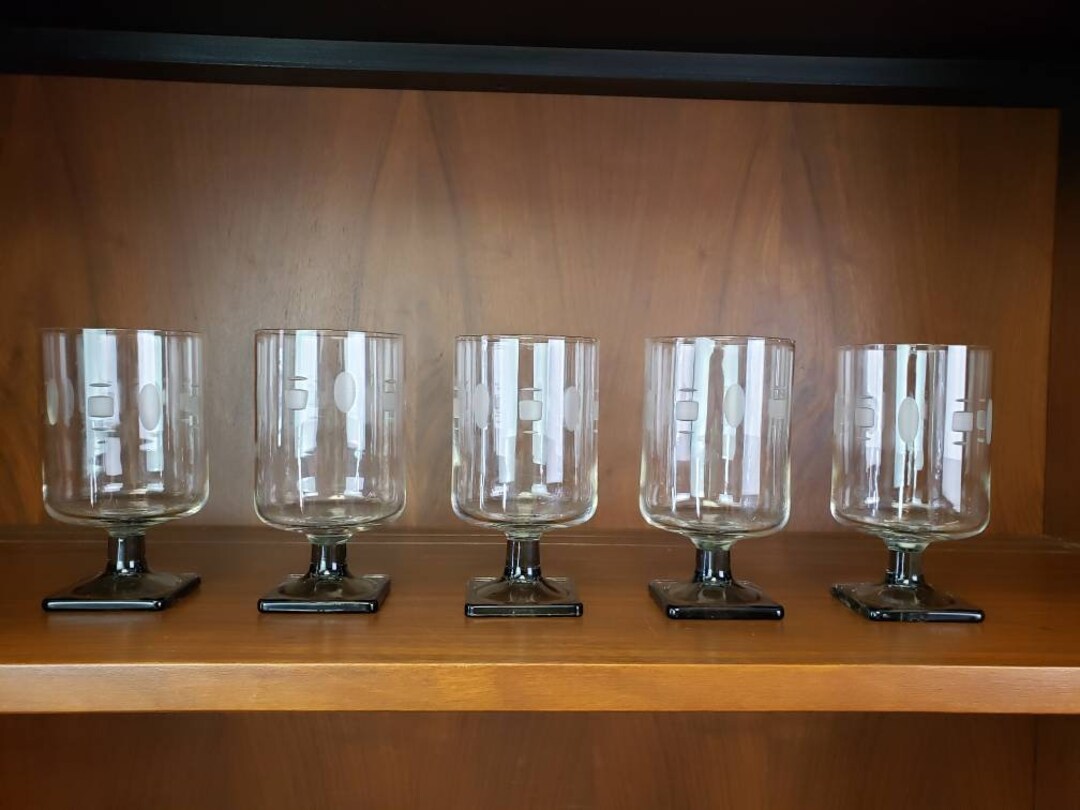 Federal Glass Arctic Midnight Smoke Square Base Stemware Set of 5 ...