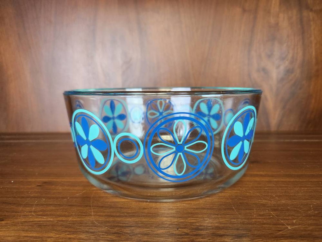 Pyrex Clear Glass Blue Floral Bowl Groovy Flower Bowl - Etsy
