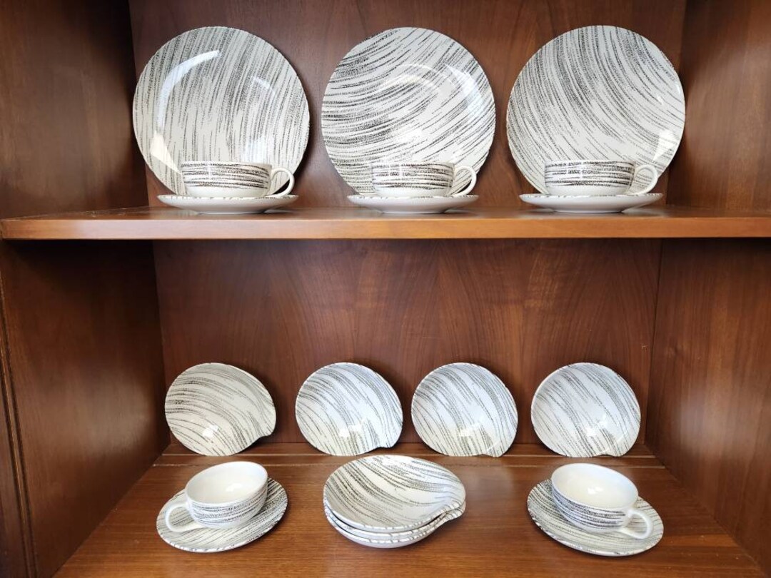Royal China Windblown Dish Set of 20 Black and White Stripe 1950s ...