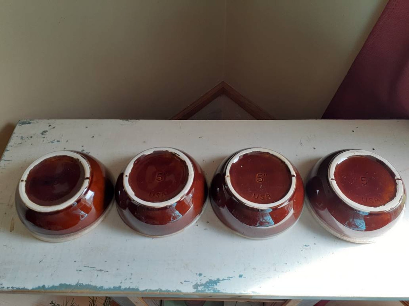 McCoy brown drip soup or cereal bowl set of 4 bottom stamp | Etsy