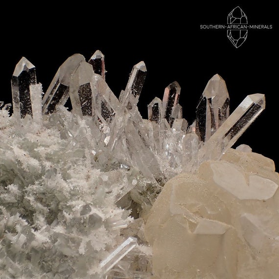 Lustrous Quartz Crystal Cluster With Prehnite and Calcite | Etsy