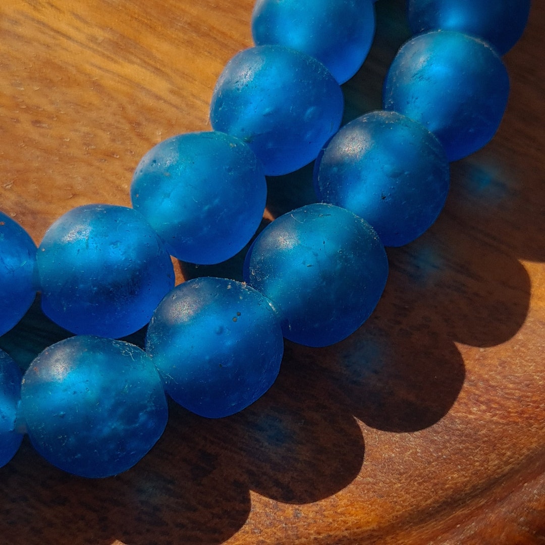 Electric Blue Krobo Powder Glass Beads, Ghana, Recycled Glass Beads ...