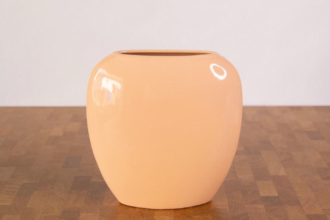 Vintage 1980s Post Modern Art Deco Peach Pink Vase Ceramic Haeger Style ...