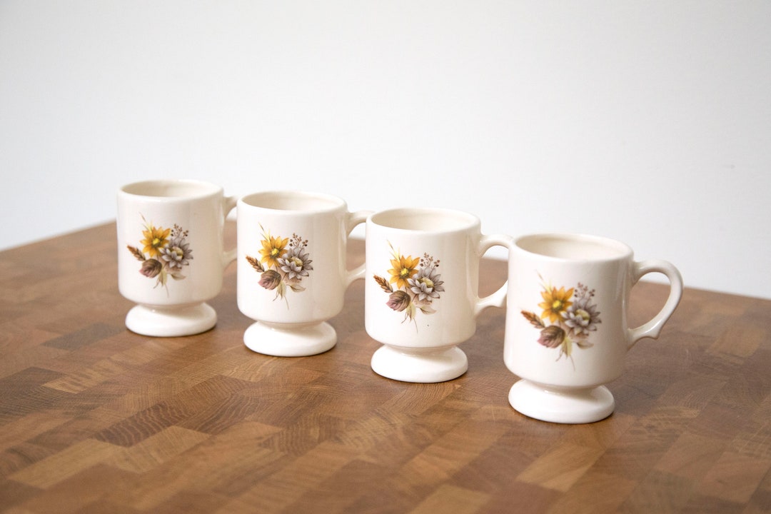 Vintage Floral Ceramic Mugs / Set of Four Handmade Flower Bouquet ...