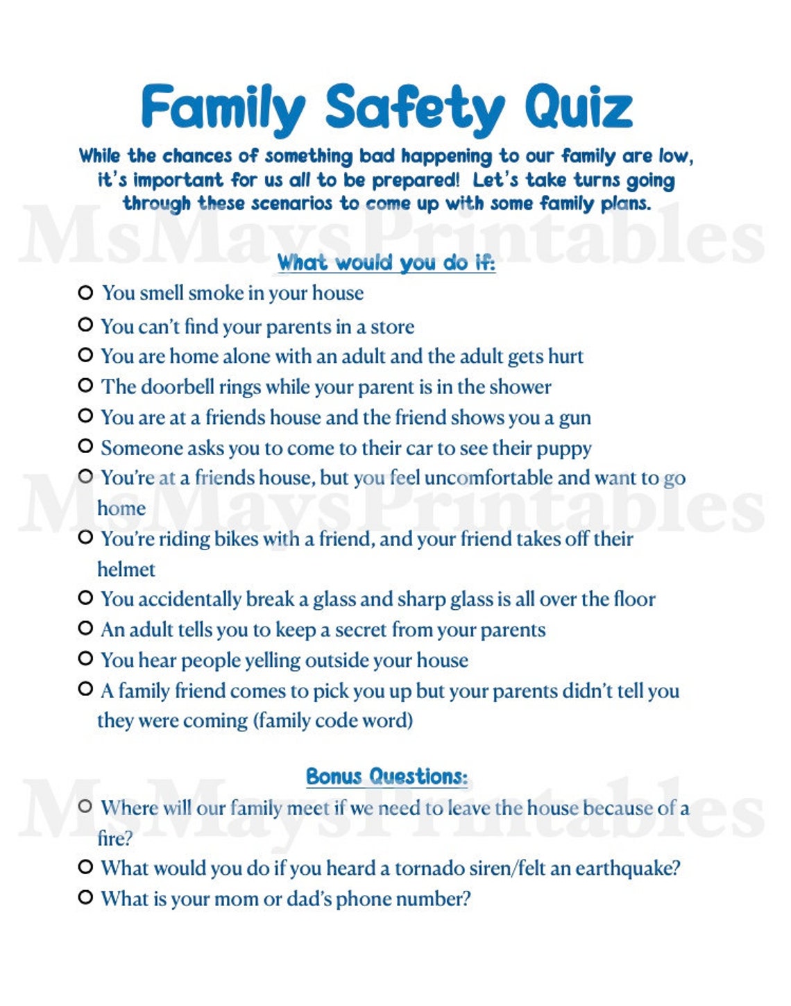 Family Safety Quiz, Family Activities, Kids Safety, Kids Conversation ...