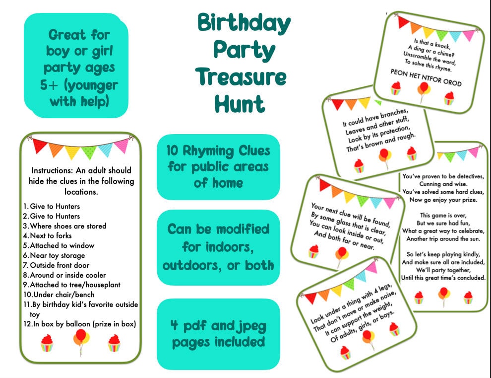 Birthday Party Treasure Hunt, Birthday Party Scavenger Hunt, Birthday ...