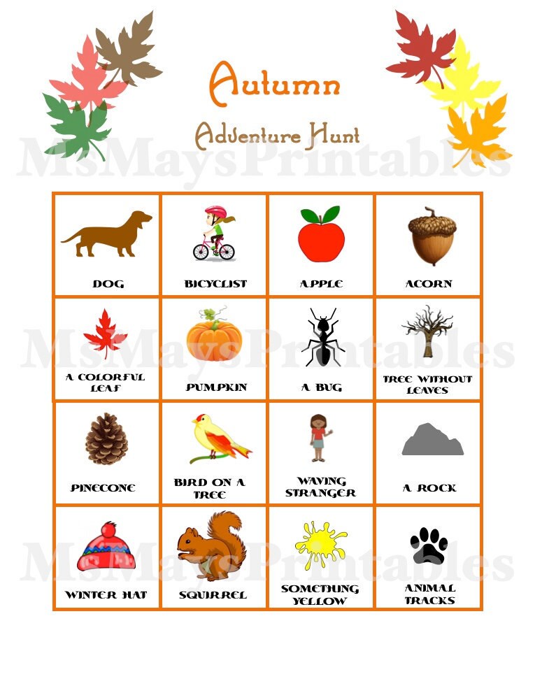 Fall Activity for Toddlers, Autumn Scavenger Hunt, Autumn Activity for ...