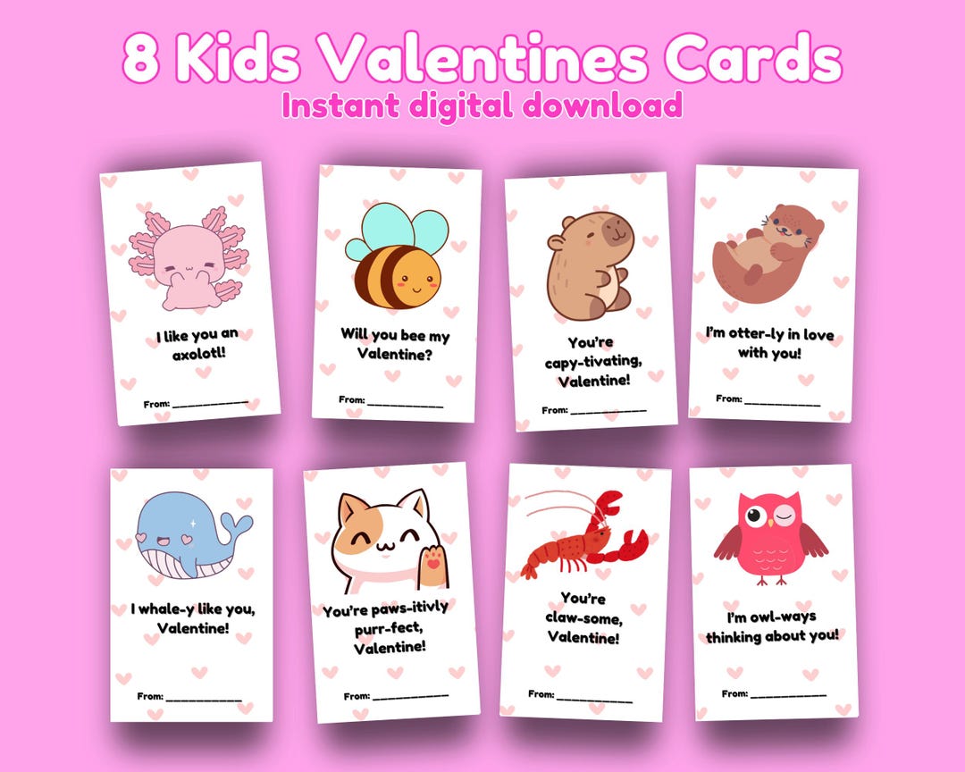 Kawaii Animal Valentines, Cute Animal Valentine's Day Cards, Printable ...