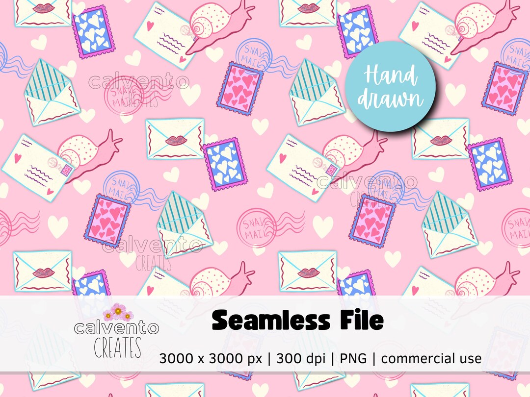 Snail Mail Valentines Day Digital Seamless Png File for Vinyl, Printing ...