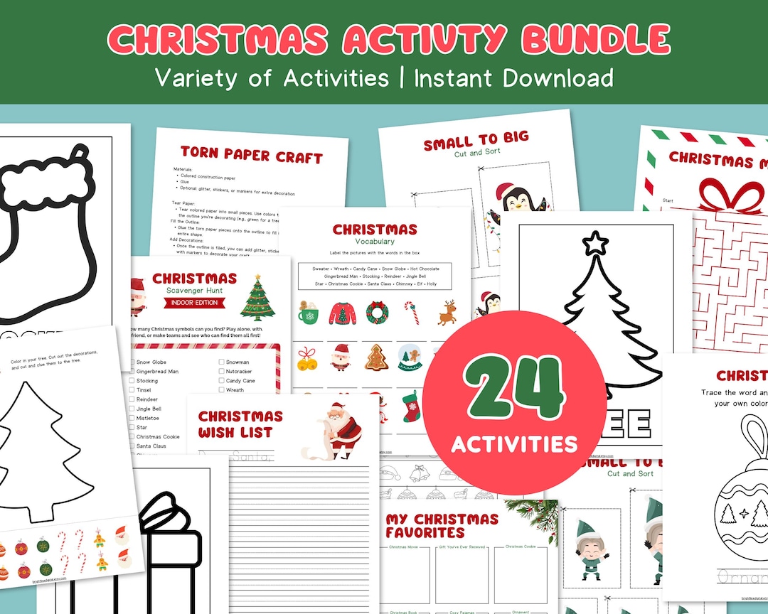 Christmas Activity Pack for Kids, Christmas Worksheets, Christmas ...