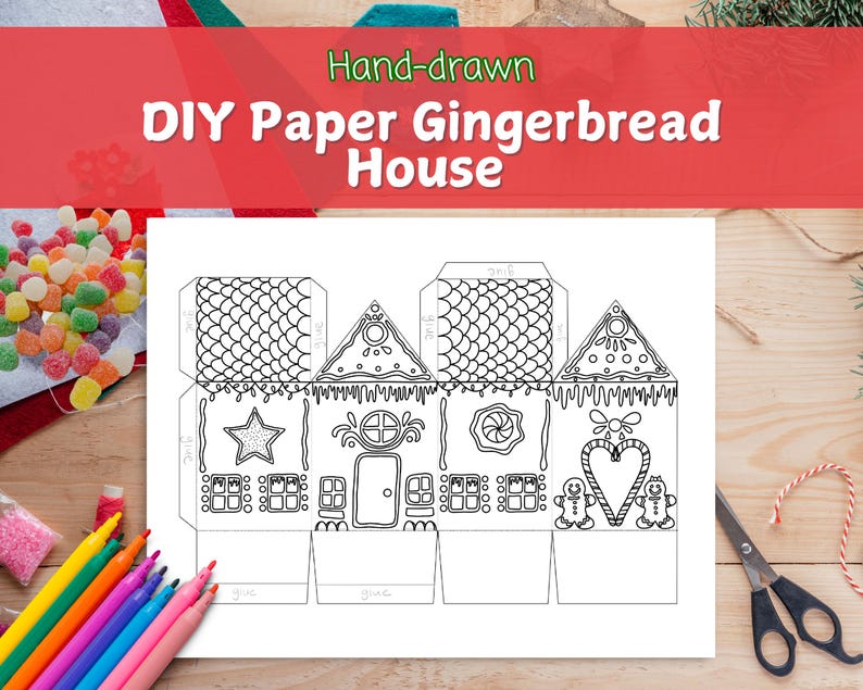 DIY Paper Gingerbread House Craft Kit: Color, Cut & Fold (PDF) - Etsy