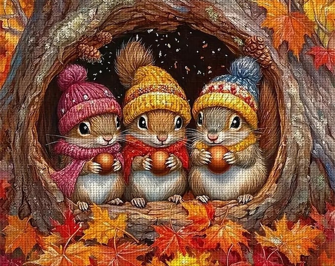 CUTE Squirrels-counted Cross Stitch Kit-unique Design-new - Etsy