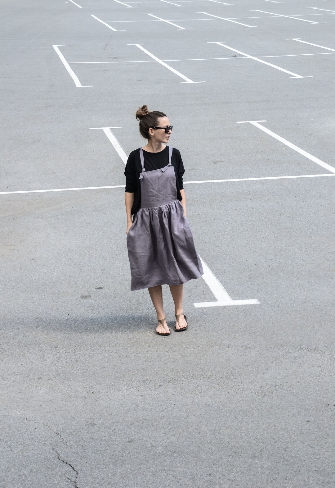 Womens Linen Overall Dress, Gray, Oversized, Summer Skirt, Designer ...
