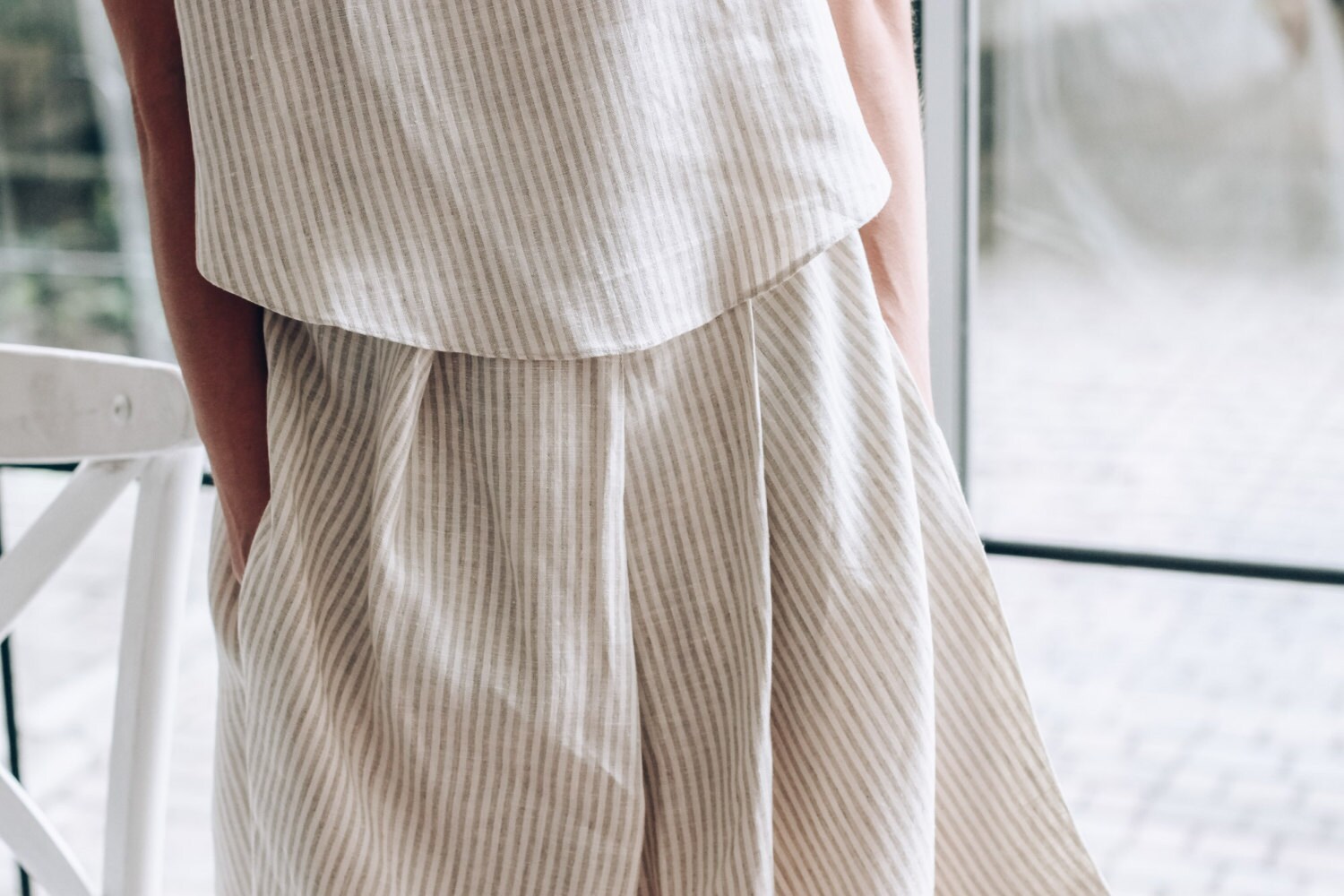 Womens Linen Top, Striped, Beige, Oversizedsummer Top, Beach Top ...