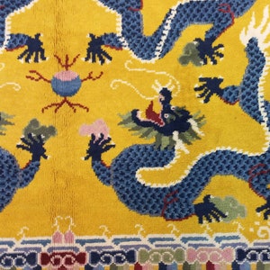 Vintage Handmade Yellow Chinese Carpet With Dragon 217x157cm 85x62 ...