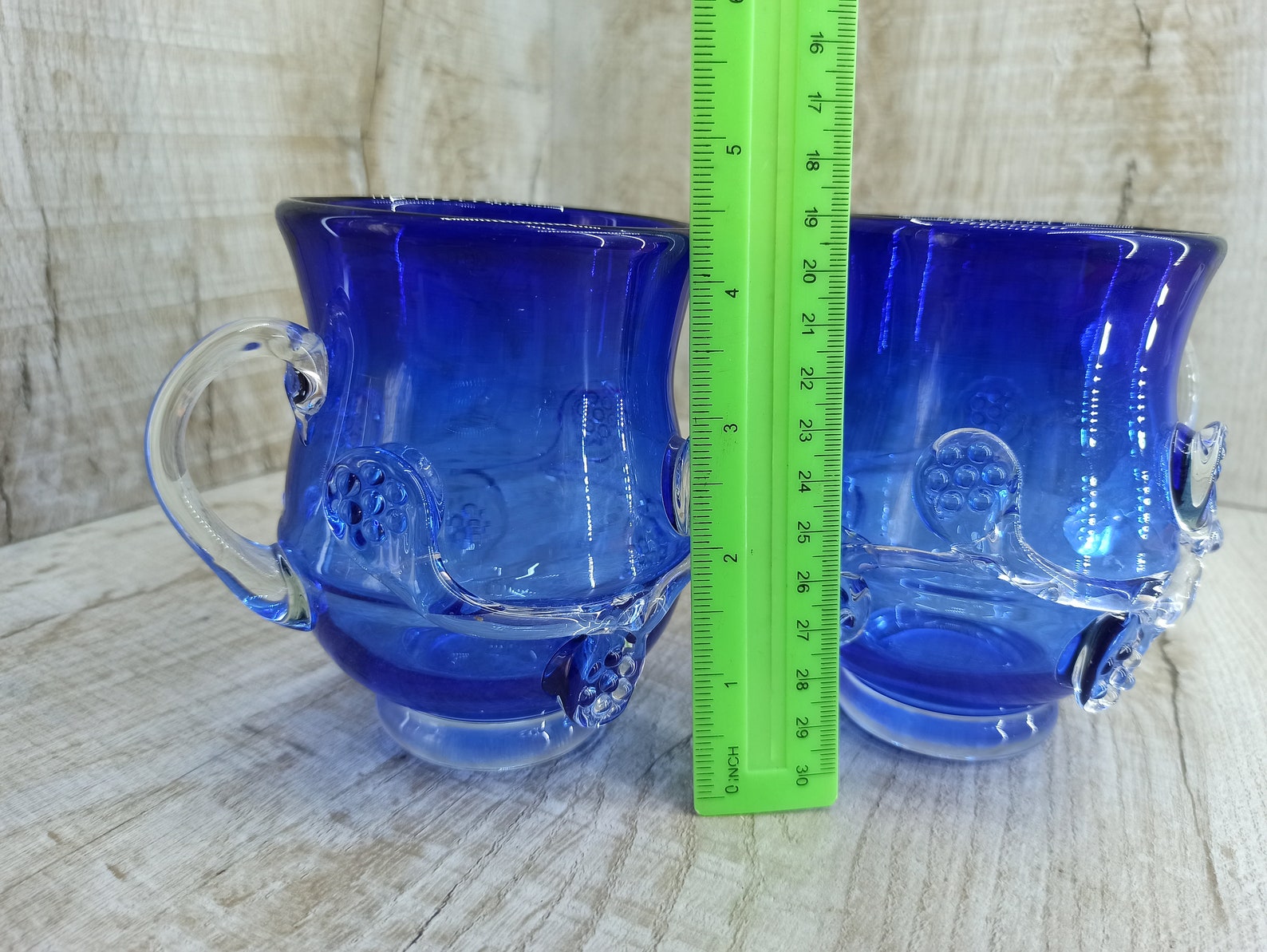 Blue Floral Cups Decorative Glass Cobalt Unique Design Antique | Etsy