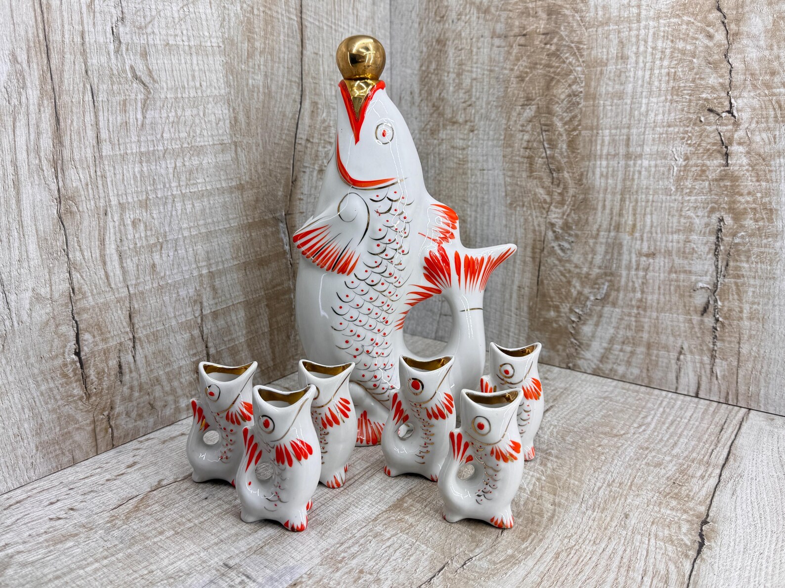 Porcelain Fish Set Drinking Vintage Bottle Polonne ZHK USSR Original ...