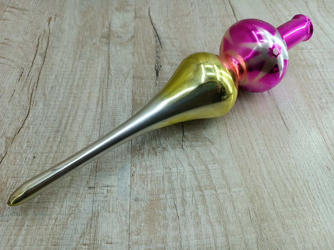 Vintage Tree Topper, Red Pink Tree Decoration, Xmas Glass Tree Topper ...