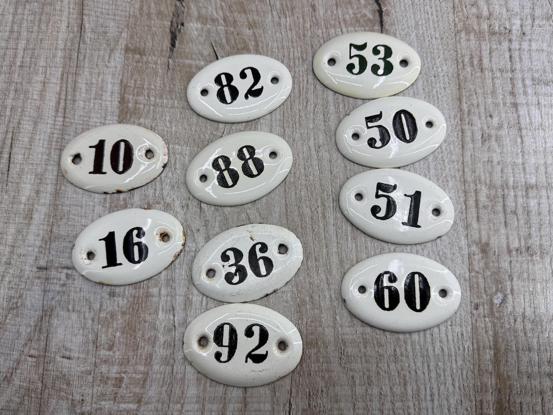 Vintage Enameled Metal Number Sign: Antique Hotel Door Number Serial ...