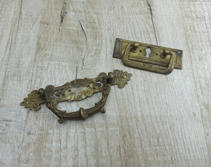 2 Vintage Keyhole Set Metal Drawer Pulls With Key Hole Bronze Furniture ...