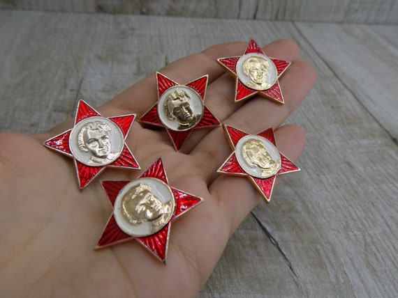 Soviet red star 5 SET Pin Communist symbol Army Emble… - Gem