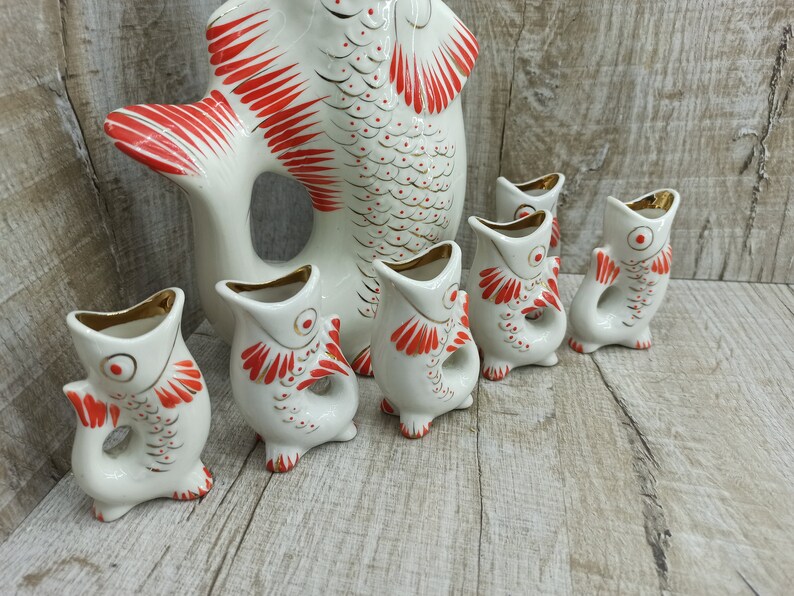 Porcelain Fish Set Drinking Vintage Bottle Polonne ZHK USSR - Etsy