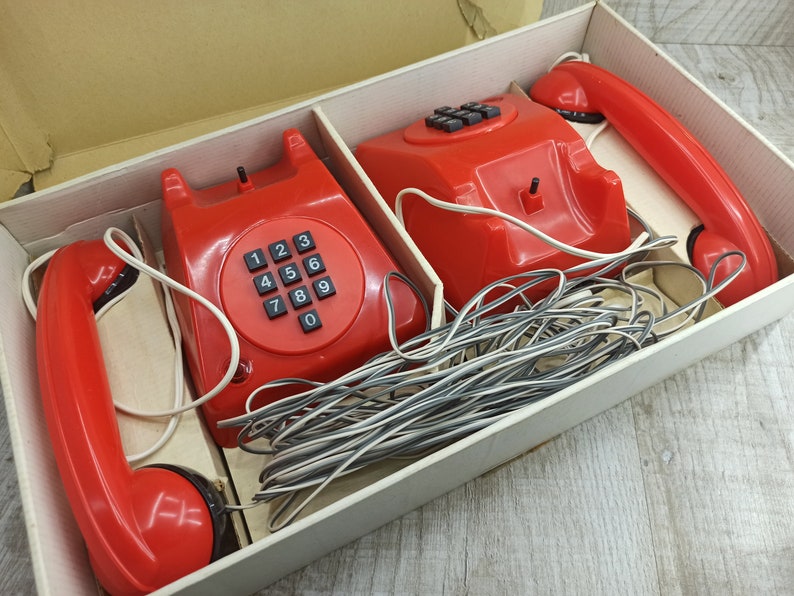 Red Rotary Phone Vintage Telephone Set Old Desk Telephone Disc - Etsy