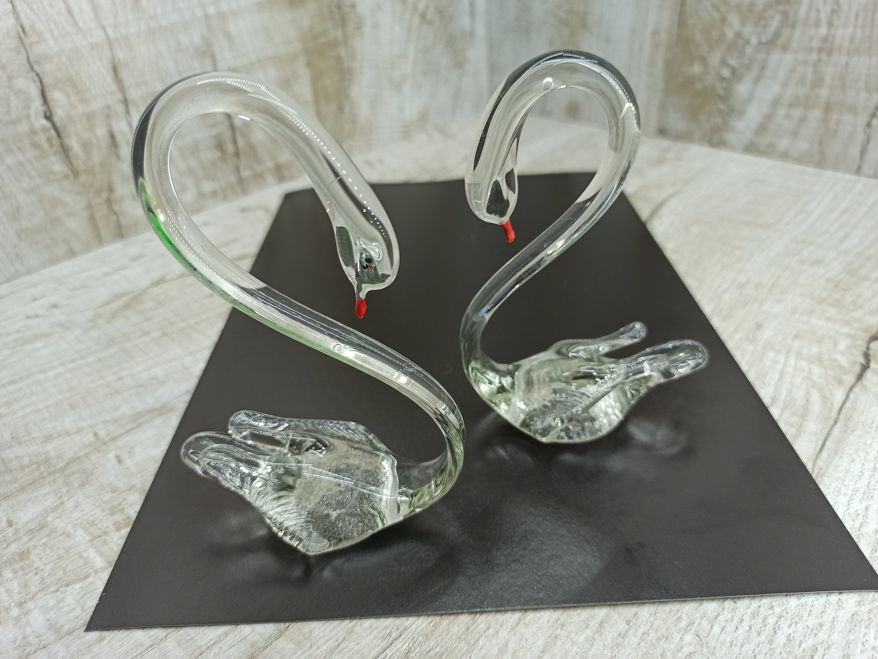 Vintage Glass Swans Wedding Small Glass Swans Glass Factory | Etsy