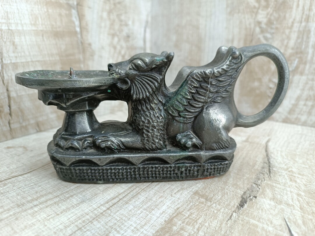 Candlestick Lion Vintage Metal Candle Holder One Candles Silver Candle ...