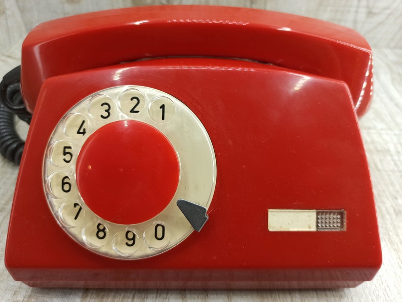 Red Rotary Phone Vintage telephone set Old desk Telephone Disc | Etsy