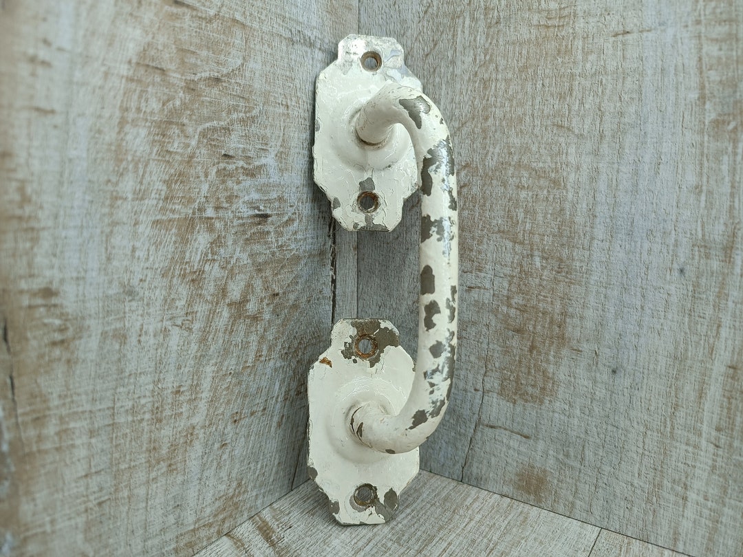 Vintage Metal Door Handle Pair: Rustic White Painted Knobs - Etsy